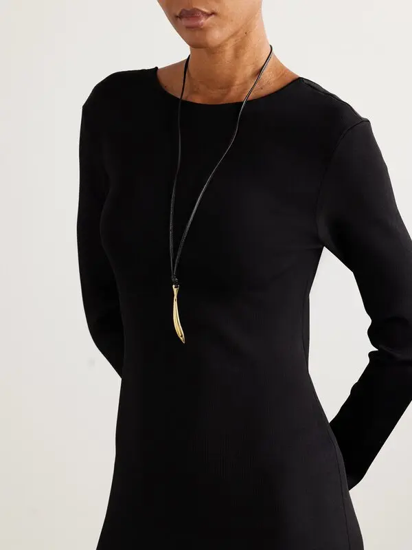 Bottega Veneta Gold-plated And Leather Necklace - Black