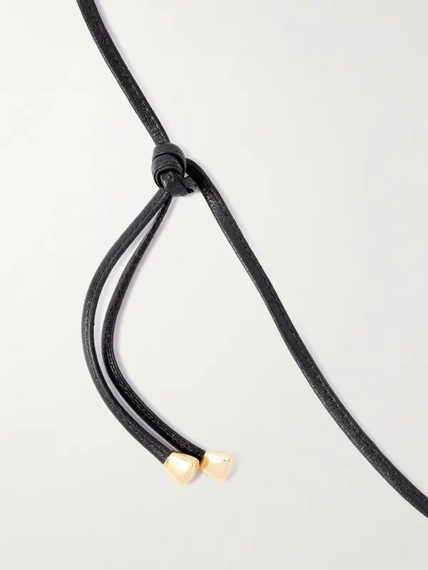 Bottega Veneta Gold-plated And Leather Necklace - Black