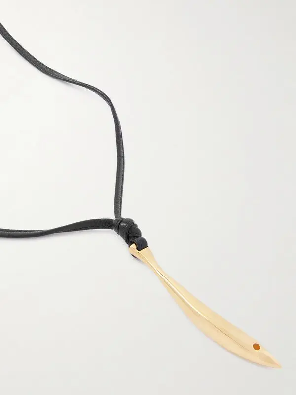 Bottega Veneta Gold-plated And Leather Necklace - Black