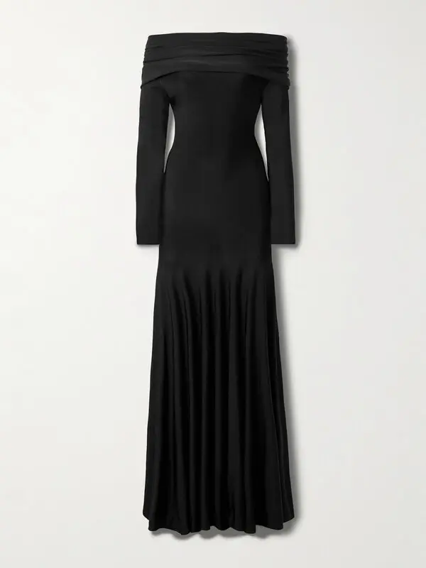 Khaite Genesis Off-the-shoulder Jersey Maxi Dress