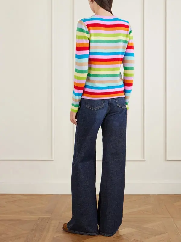 ALLUDE Striped Cashmere Crewneck Sweater