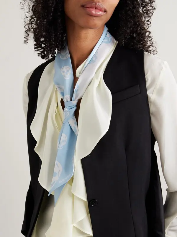 Alexander McQueen Printed Silk-twill Scarf - Blue