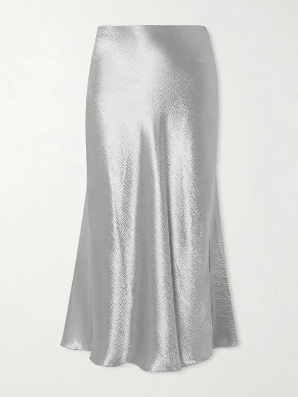 Tory Burch Flared Crinkled Satin Midi Skirt - Silver