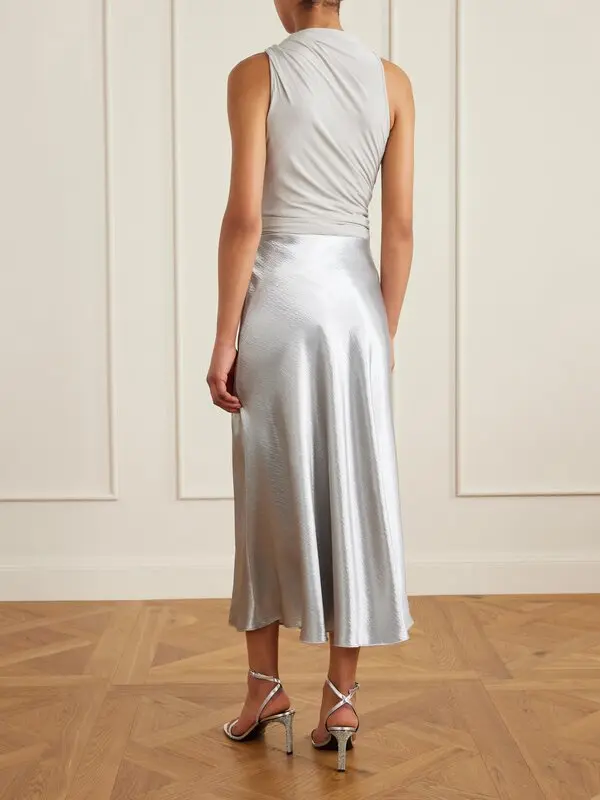 Tory Burch Flared Crinkled Satin Midi Skirt