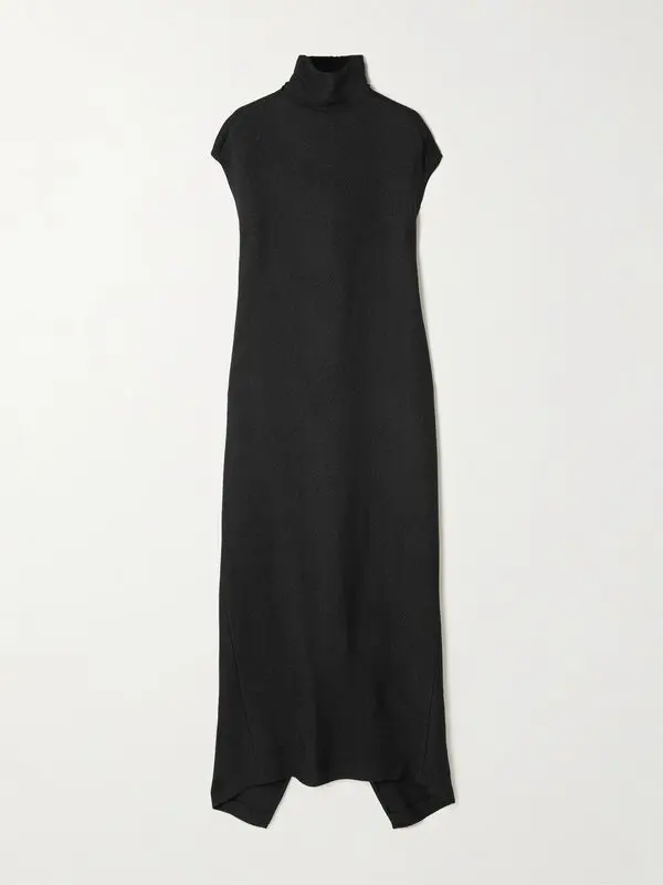 Calvin Klein Textured-crepe Turtleneck Midi Dress - Black