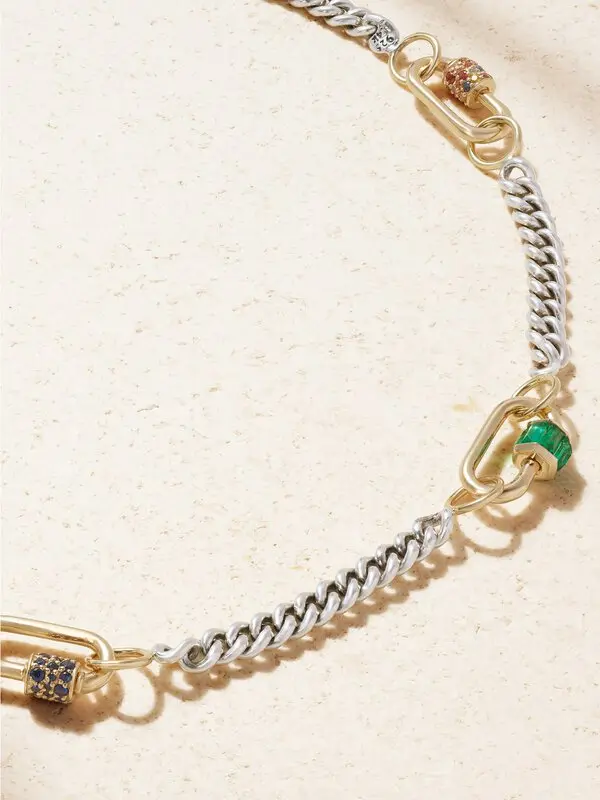 MARLA AARON Babylock Sterling And 14-karat Gold Emerald And Sapphire Necklace - Silver