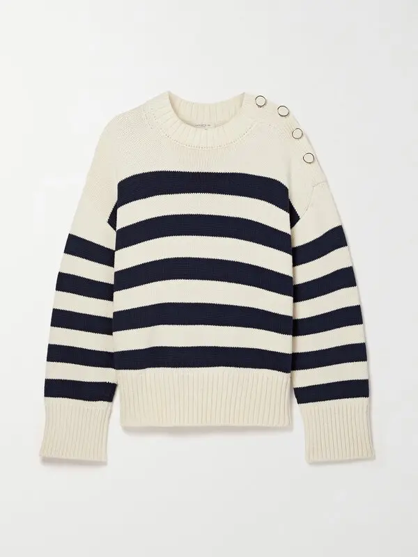 Lafayette 148 New York Striped Wool And Cotton-blend Sweater