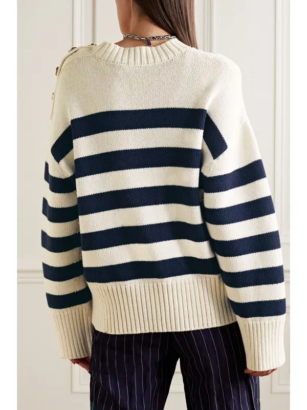 Lafayette 148 New York Striped Wool And Cotton-blend Sweater