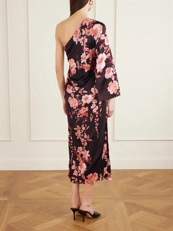 Borgo De Nor Atlantis One-sleeve Embellished Printed Satin Midi Dress