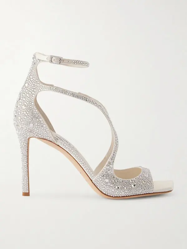 JIMMY CHOO Azia 95 Crystal-embellished Satin Sandals - Silver