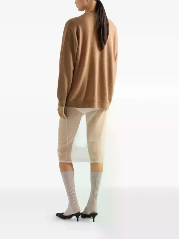 Prada Cotton Tulle Midi Skirt With Lace Trim - Neutrals