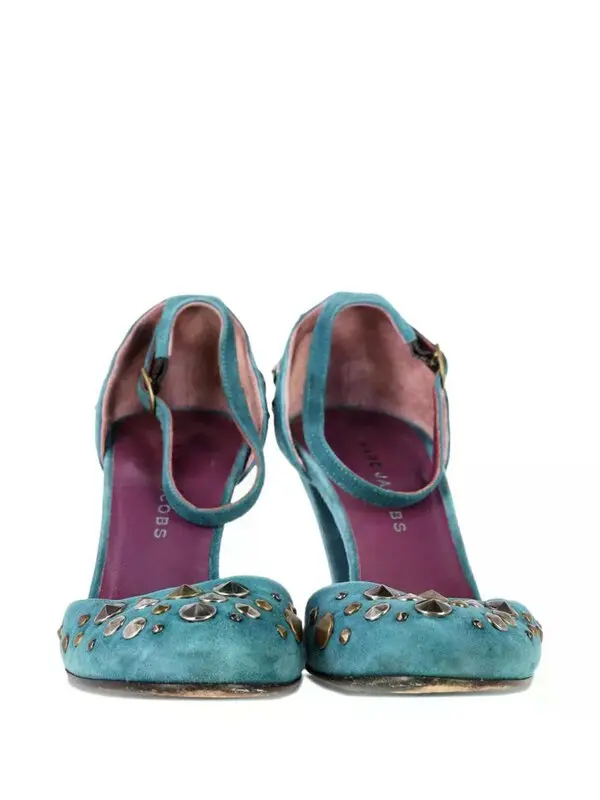 Marc Jacobs Turquoise Suede Studded Ankle Strap Pumps