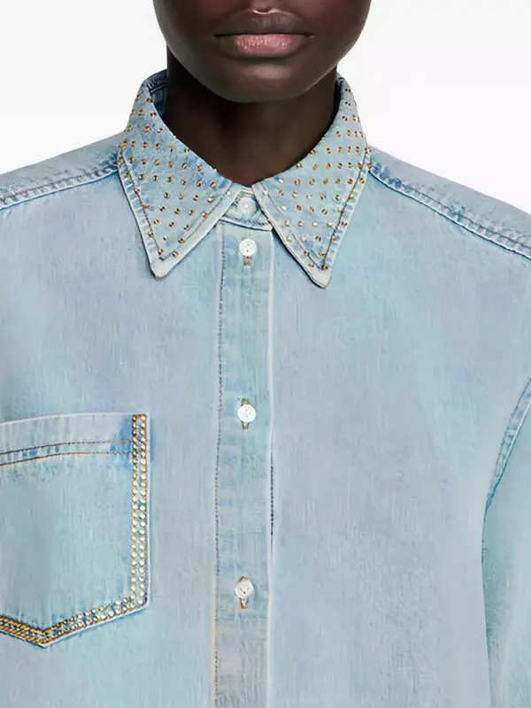 Sandro Embellished Cropped Denim Shirt