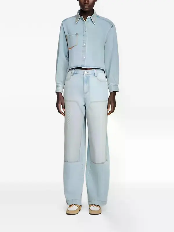 Sandro Embellished Cropped Denim Shirt