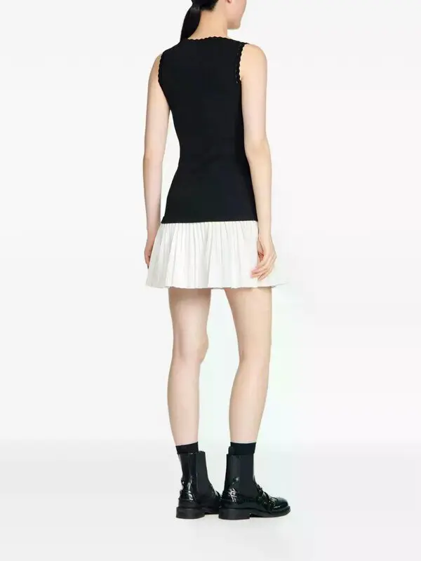 Sandro Two-tone Ruffled Boat Neck Mini Dress