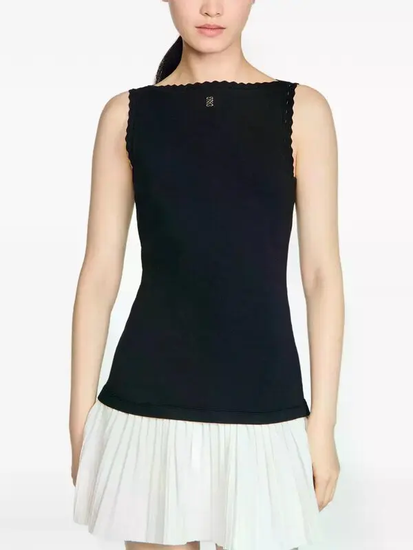 Sandro Two-tone Ruffled Boat Neck Mini Dress