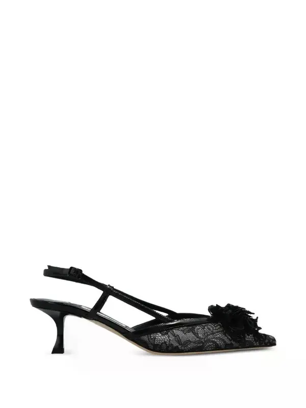 JIMMY CHOO Lace Floral Appliqué Slingback Kitten Heel Pumps - Black