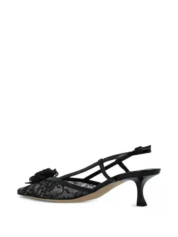 JIMMY CHOO Lace Floral Appliqué Slingback Kitten Heel Pumps
