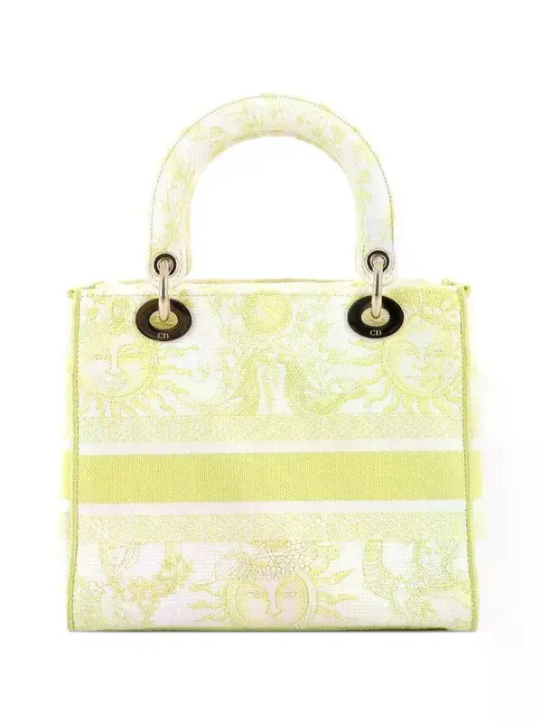 Dior Lady D-lite Bag Embroidered Canvas Medium Satchel - Yellow