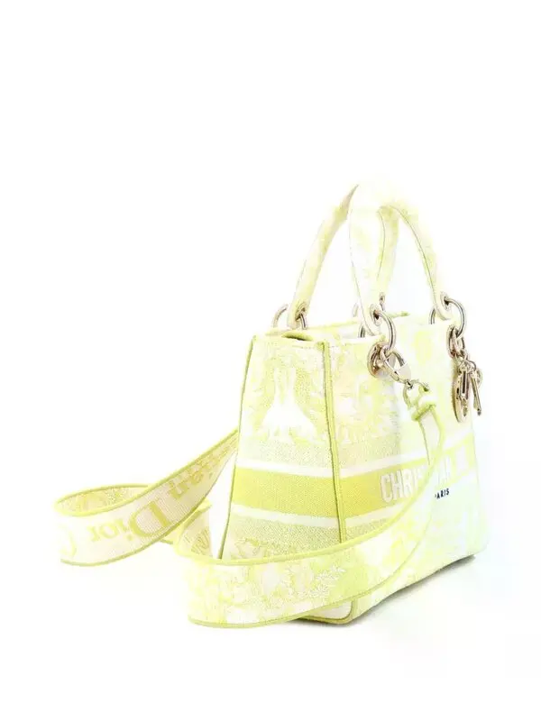 Dior Lady D-lite Bag Embroidered Canvas Medium Satchel - Yellow