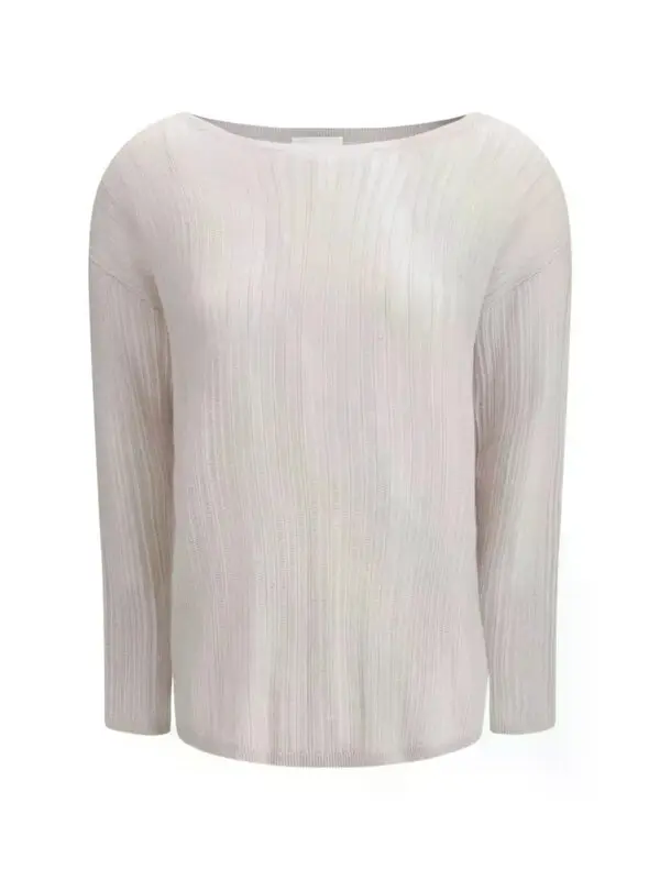 ALLUDE Ribbed Knit Boat Neck Long Sleeve Jumper