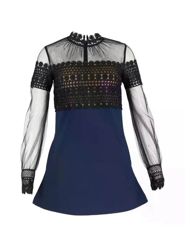 SELF-PORTRAIT Lace Long-sleeve Mini Dress - Blue