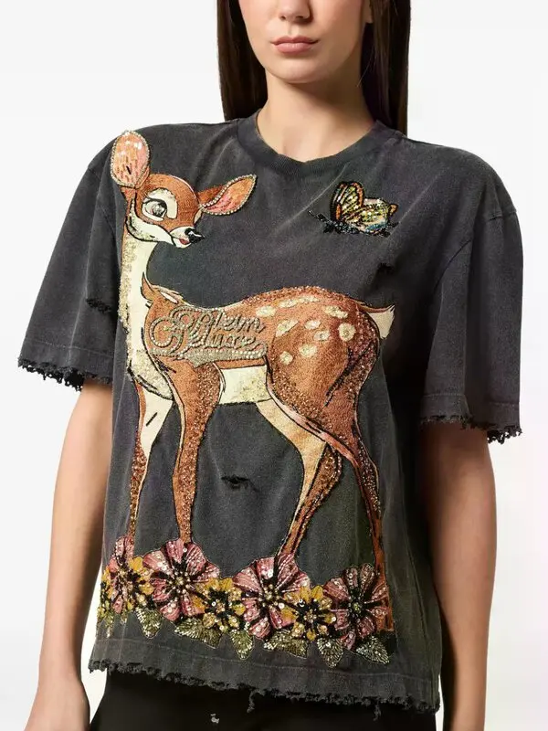 Philipp Plein Deer Print Sequin Embellished T-shirt - Black