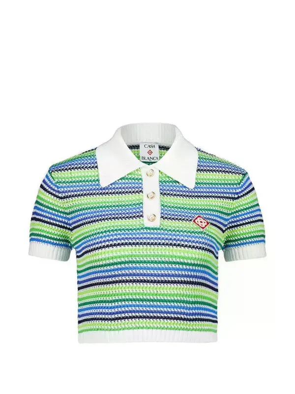 Casablanca Striped Button-up Polo Shirt - Green