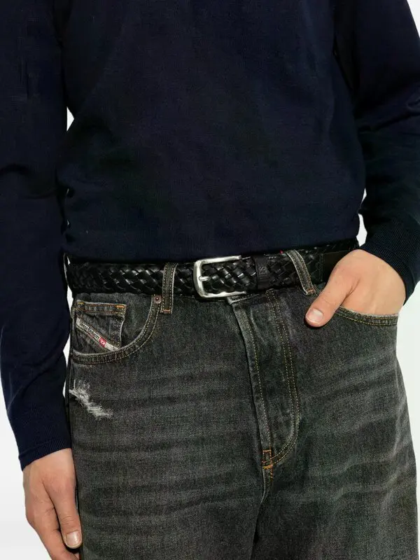 DIESEL® Braided Leather Belt With Silver-tone Buckle