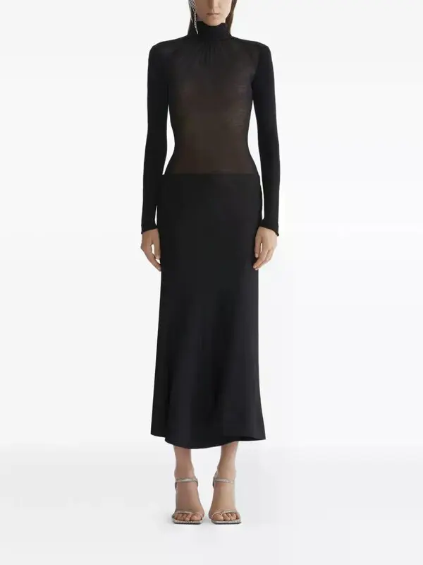 MUGLER High-neck Long-sleeve Dress With Back Slit - Black