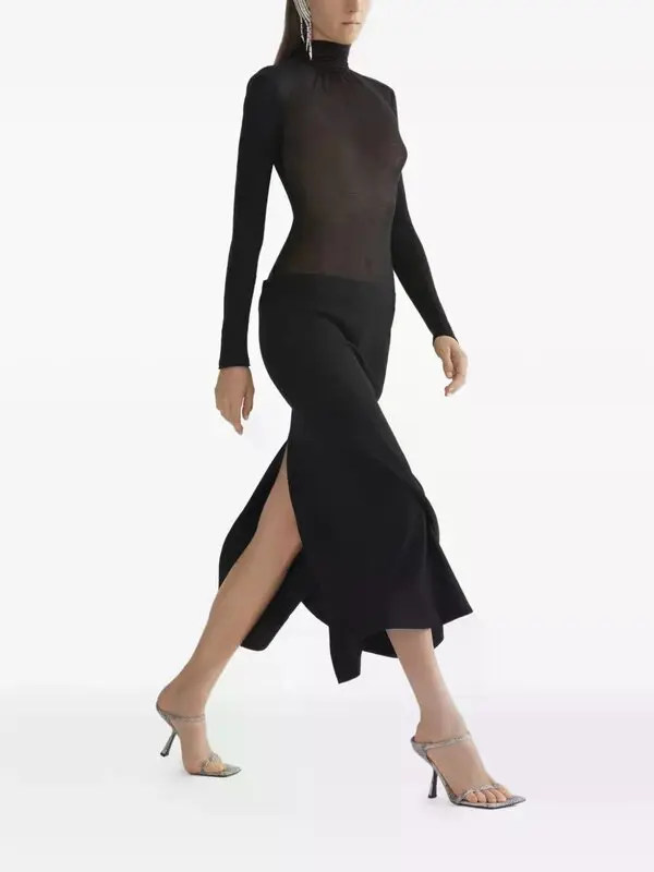 MUGLER High-neck Long-sleeve Dress With Back Slit