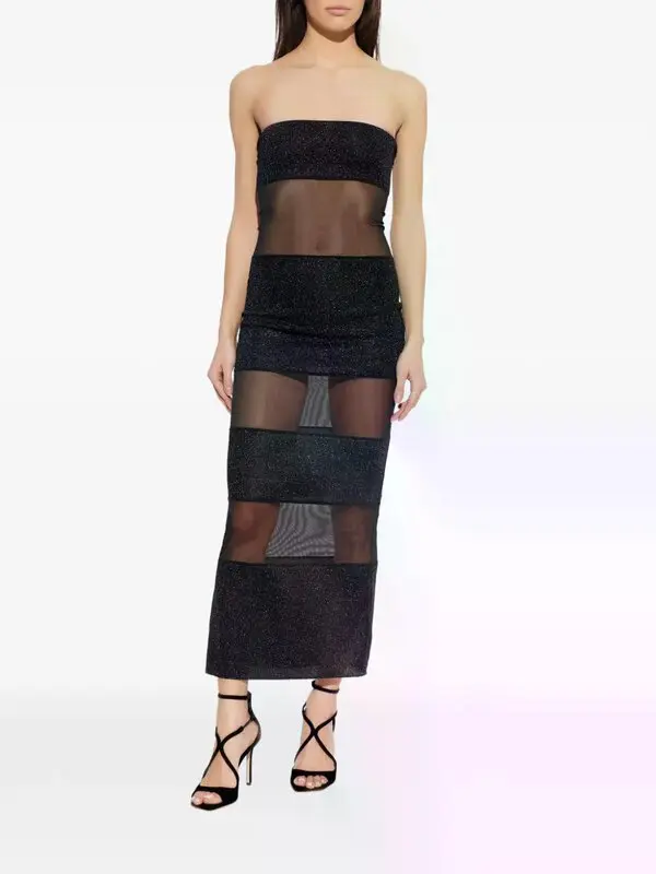 Oseree Sheer Panel Strapless Maxi Dress - Black