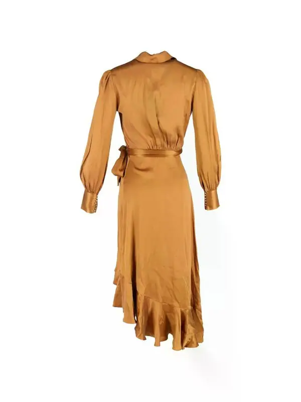 Zimmermann Asymmetric Ruffled Wrap Midi Dress - Brown