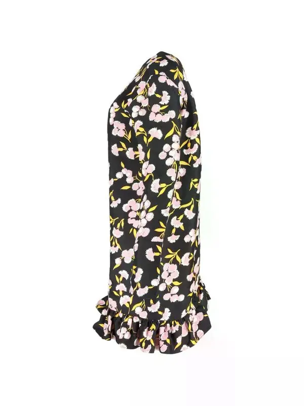 Marni Floral Print Long Sleeve Dress With Ruffled Hem