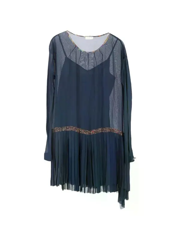 Dries Van Noten Sheer Pleated Asymmetric Dress - Blue