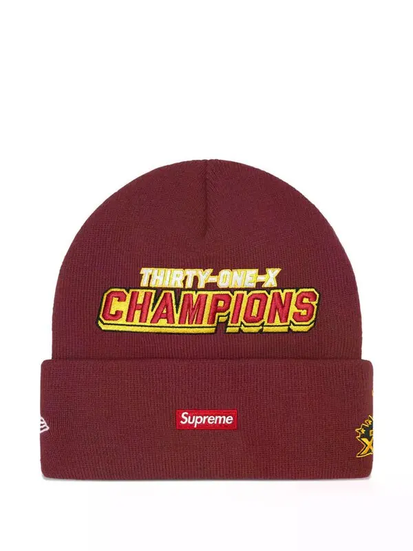 Supreme X New Era Football Embroidered Beanie Hat - Red