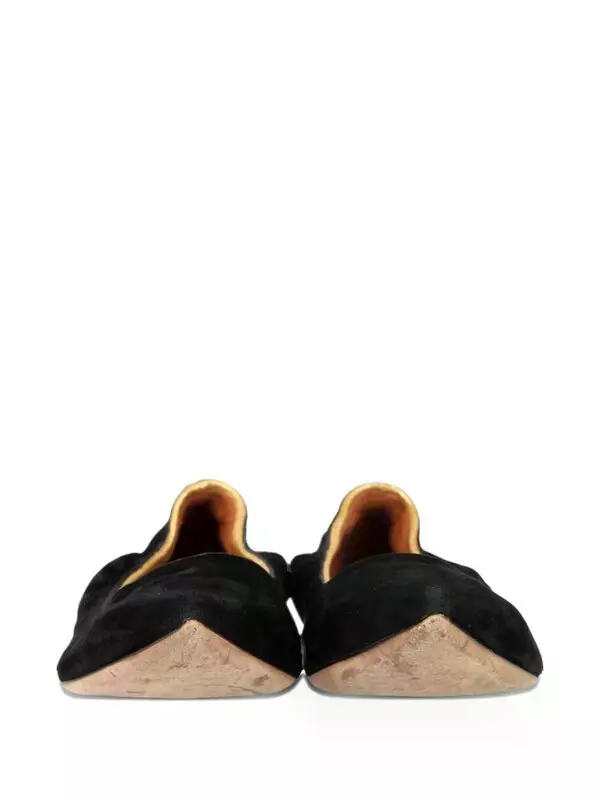 LANVIN Suede Pointed Toe Flat Pumps With Gold Tone Trim