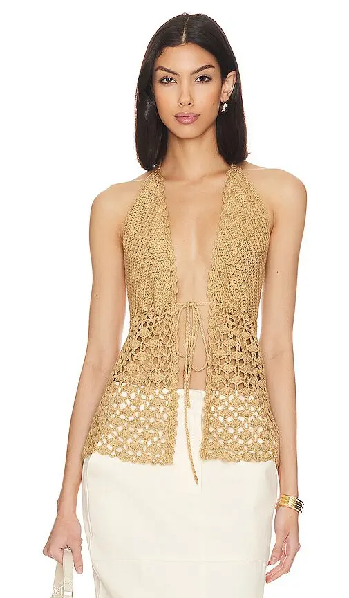 MORE TO COME Alice Tie Front Top - Beige