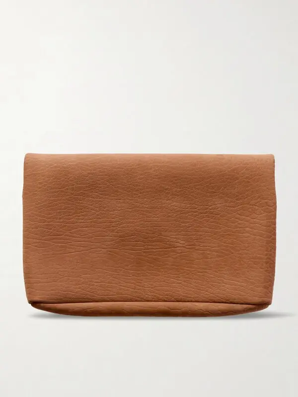 Saint Laurent Cassandre Large Textured-nubuck Clutch - Neutrals