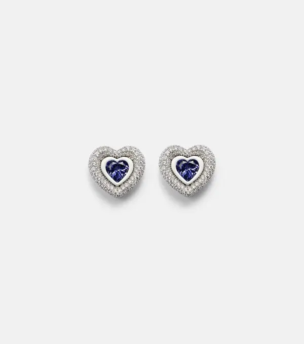 KAMYEN 18kt White Gold Heart Earrings With Tanzanite And Diamonds - Silver