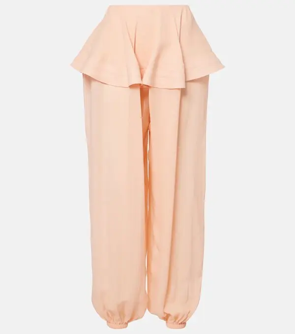Alaïa Wide-leg Ruffle Detail Viscose Trousers - Pink