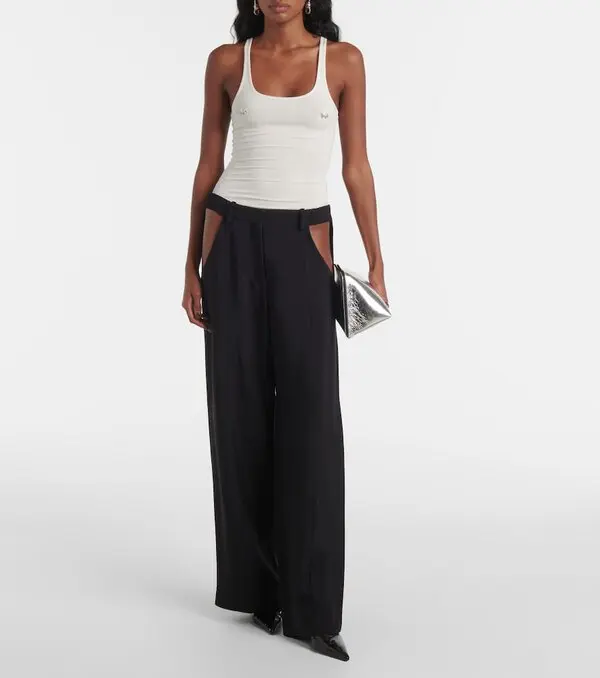MUGLER Embellished Cotton Bodysuit - White