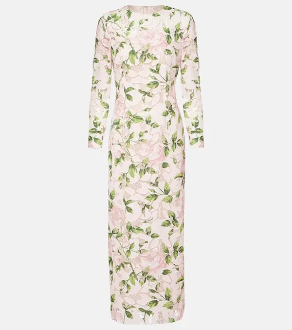 Oscar De La Renta Floral Guipure Lace Maxi Dress - Pink