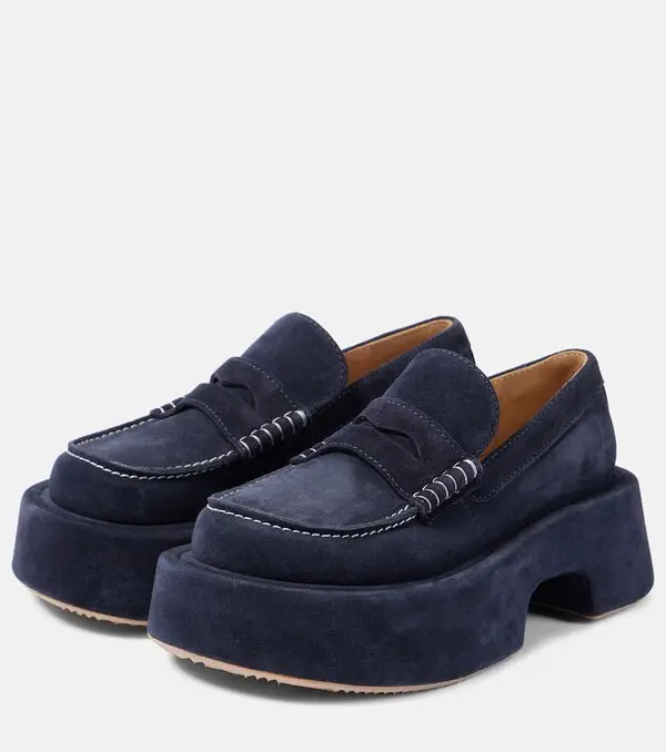 JW Anderson Navy Suede Platform Penny Loafers