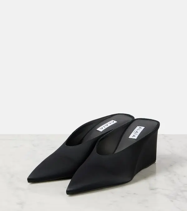 Alaïa Cube 75 Satin Wedge Mules - Blue