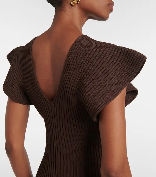 Altuzarra Trey Ruffled Ribbed-knit Gown - Brown