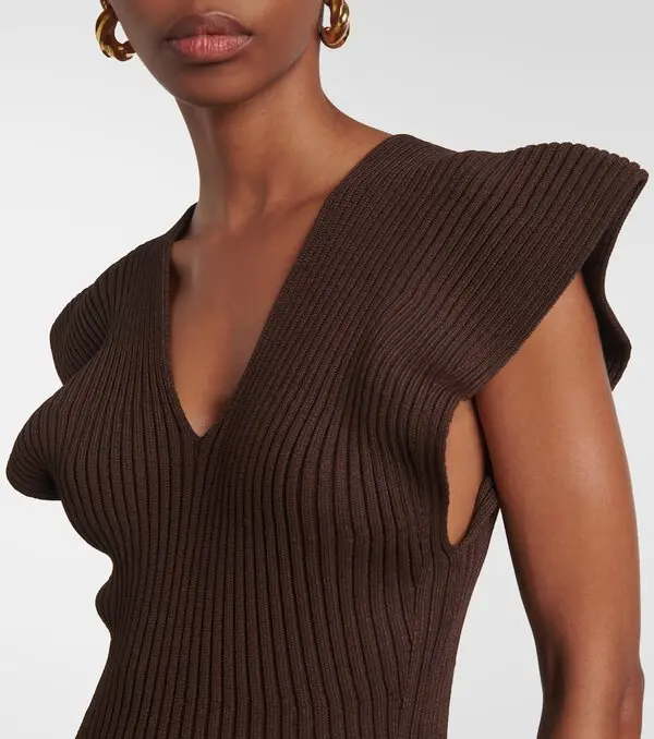 Altuzarra Trey Ruffled Ribbed-knit Gown - Brown