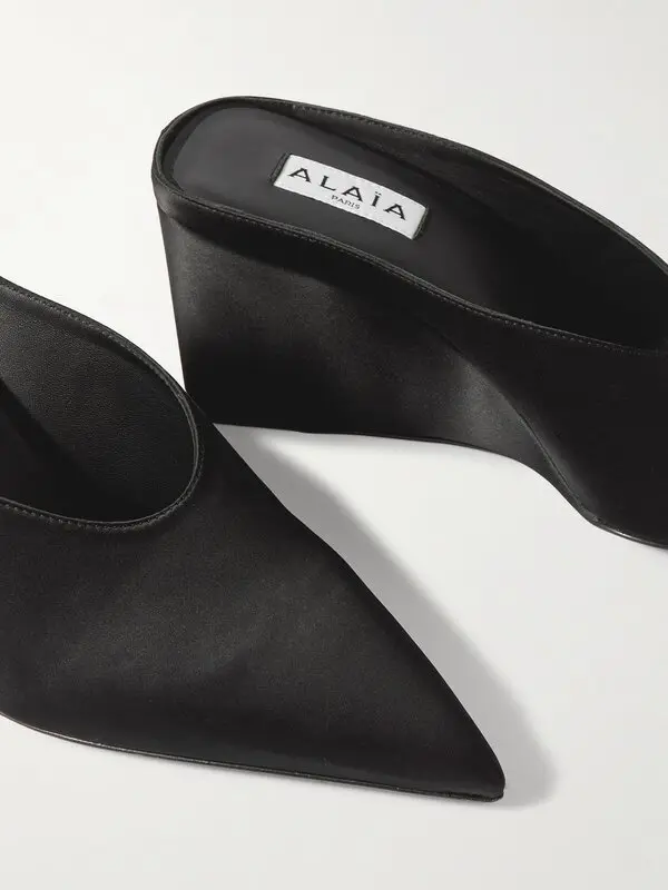Alaïa Satin Pointed-toe Wedge Mules - Black