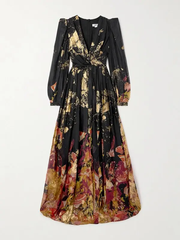 Zuhair Murad Antique Shard Printed Silk-chiffon Gown - Black