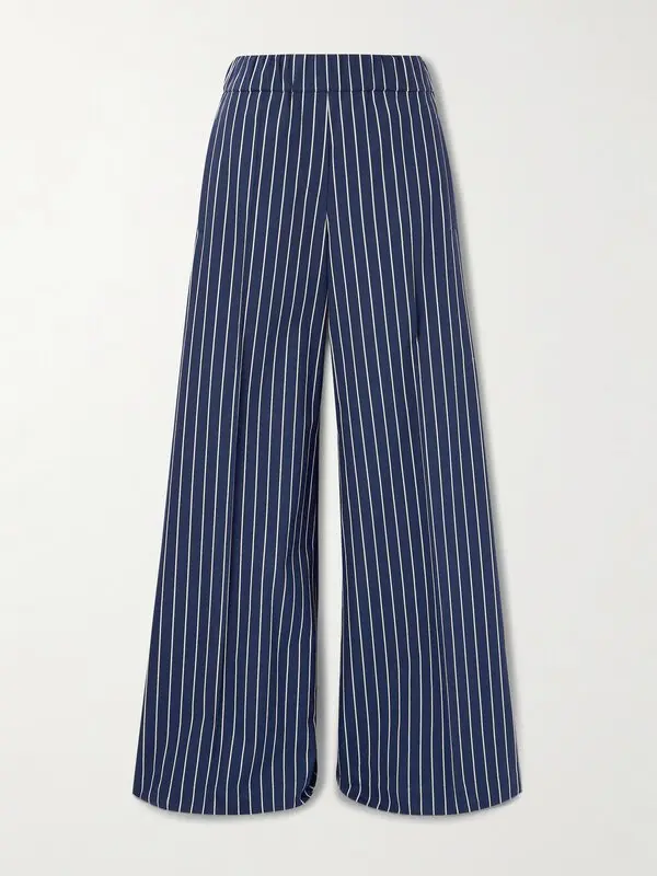 Brunello Cucinelli Striped Cotton And Silk-blend Twill Wide-leg Trousers - Blue